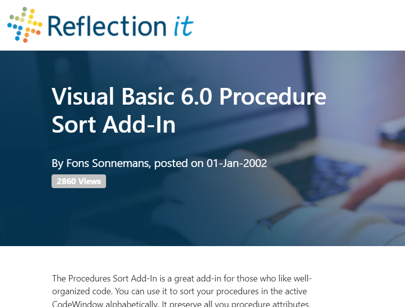 Visual Basic 6.0 Procedure Sort Add-In - Reflection IT