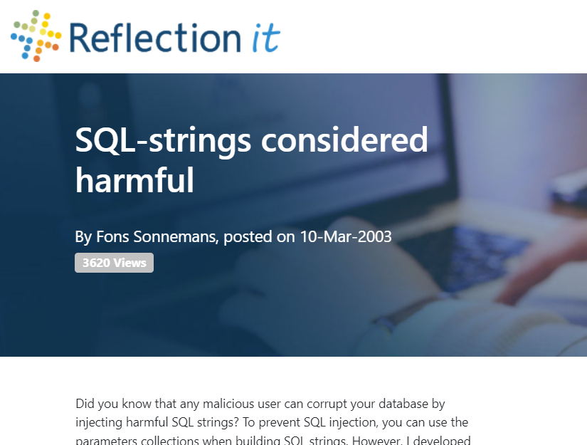 SQL-strings considered harmful - Reflection IT