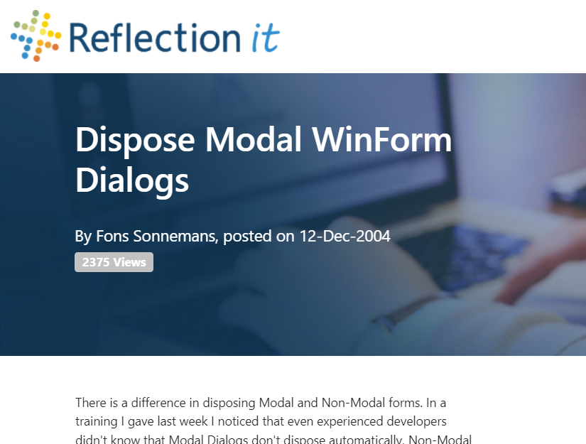 Dispose Modal WinForm Dialogs - Reflection IT