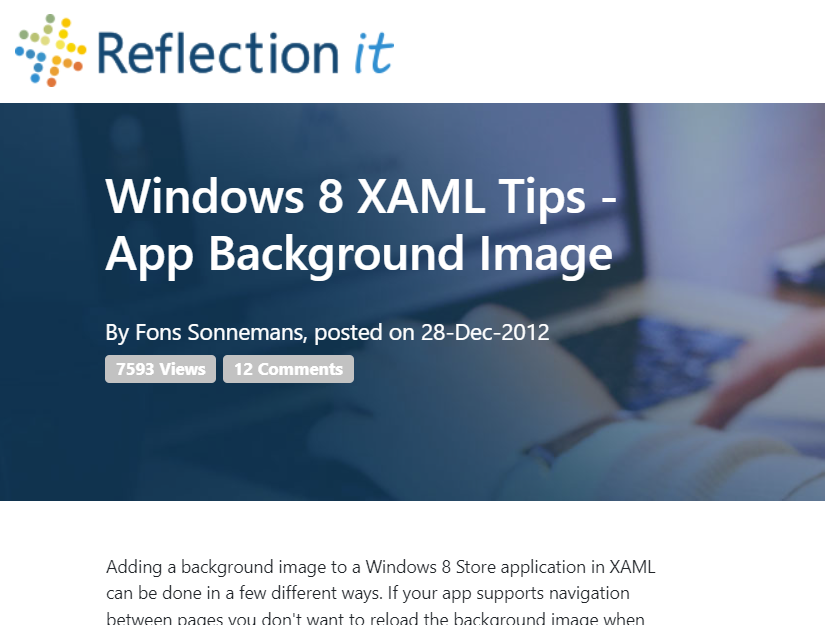 Windows 8 Xaml Tips App Background Image Reflection It