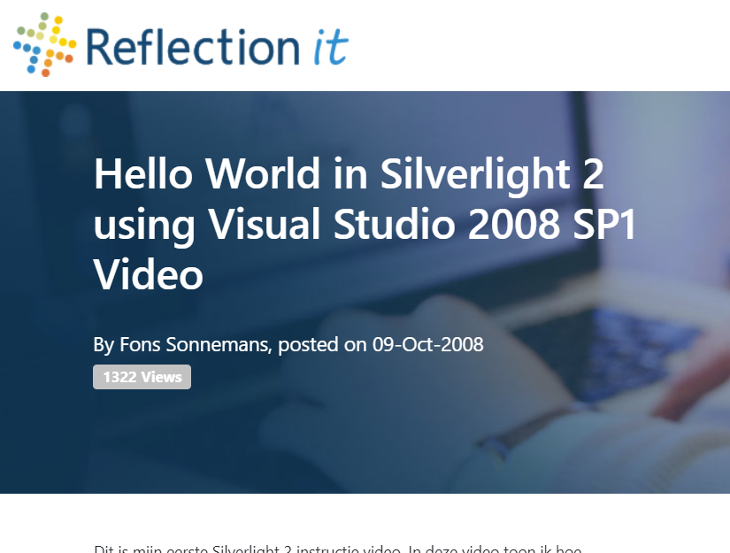 Hello World in Silverlight 2 using Visual Studio 2008 SP1 Video - Reflection IT